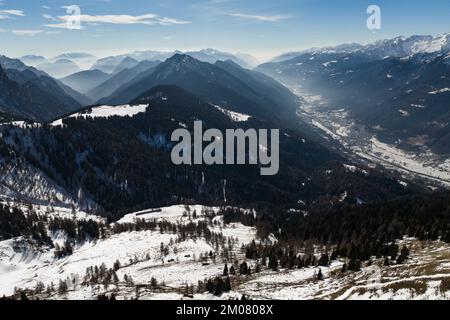 Pinzolo in winter sunny day. Val Rendena dolomites Italian alps ...