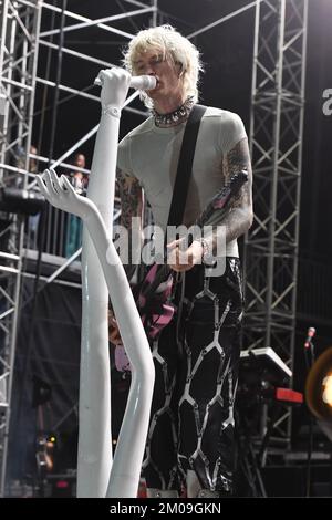 Machine Gun Kelly performs during the half-time show of the CFL 112th ...