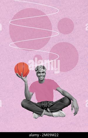 Vertical image poster collage of positive cheerful guy hold parasol fly ...