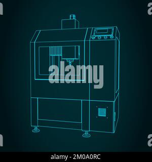 Stylized vector illustration of blueprints of automatic CNC milling machine Stock Vector Image ...