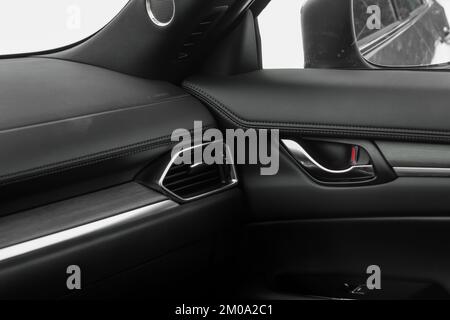 Modern car interior details. Car wooden panel. Interior of prestige ...