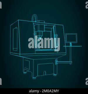 Stylized vector illustration of blueprints of automatic CNC milling machine Stock Vector Image ...