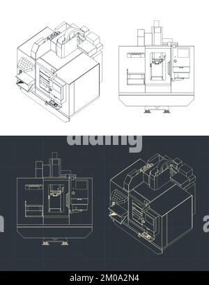 Stylized vector illustration of CNC milling machine isometric blueprints Stock Vector Image ...