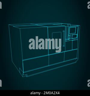 Stylized vector illustration of blueprints of automatic CNC milling machine Stock Vector Image ...
