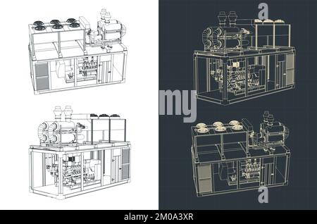 Isometric drawings of container type generator structure Stock Vector ...
