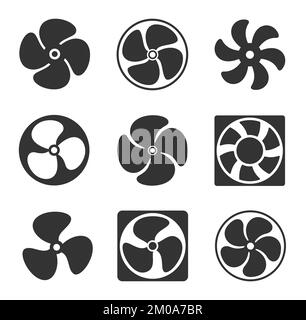 Cooling fan icons. Electric engine rotor propeller symbols, industrial ...