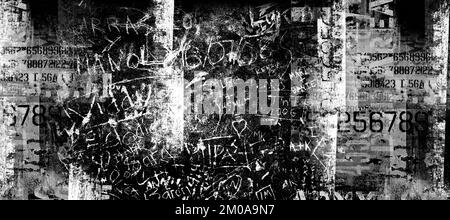 Abstract grunge lettering wide background. Drawing on old grungy framed ...