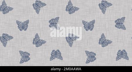 Farmhouse blue butterfly seamless border. Rustic French wildlife for ...