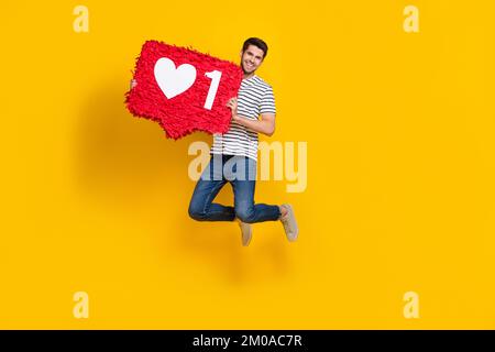 Full length photo of shiny sweet lady wear violet sweatshirt pointing ...