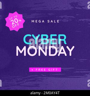 Square picture of cyber monday mega sale free gift text over purple ...