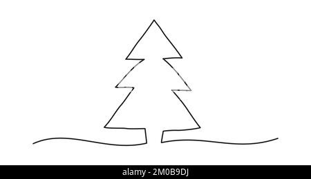 Tangled grungy scribble Christmas Pine Tree hand drawn with thin line ...