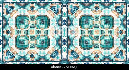 Teal beach house border in coastal style patchwork pattern. Modern ...