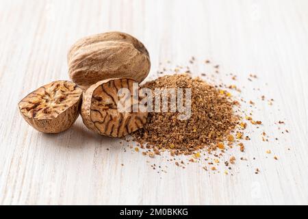 Muscat Fruits of the Nut tree Myristica fragrans Stock Photo - Alamy