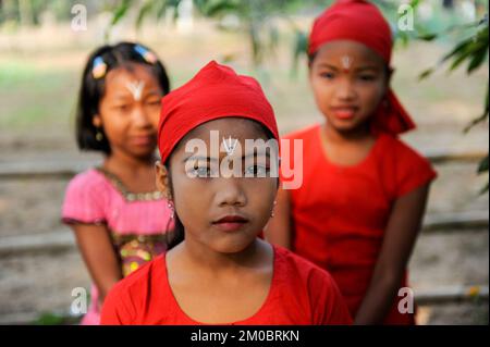 BANGLADESH Madhupur, Garo women and children dance at traditional ...