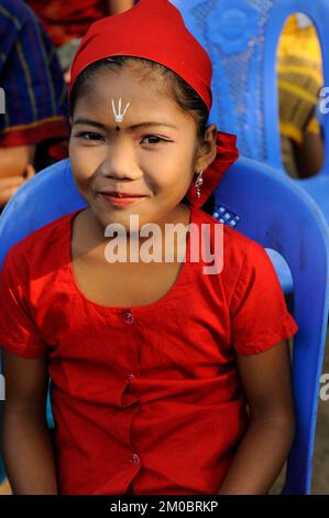 BANGLADESH Madhupur, Garo women and children dance at traditional ...