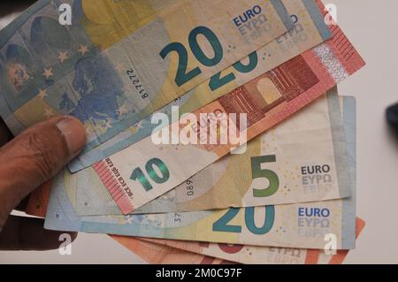 Copenhagen/Denmark/05 December 2022/ Euro currency notes in danish ...