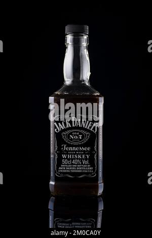October 2022. Ukraine. Krivoy Rog. Bottle of whiskey Jack Daniels on a ...