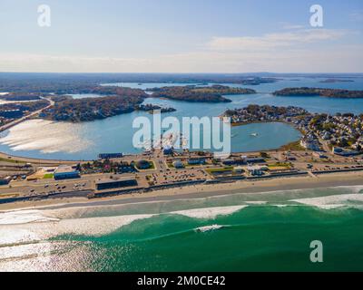 Nantasket Beach, Weir River and Hingham Bay aeral view with fall ...