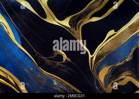 Navi blue and gold marble abstract background. Decorative acrylic paint ...