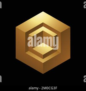 Golden Embossed Hexagonal Cube Shapes on a White Background Stock ...