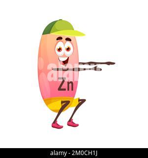 Cartoon zinc or zincus character doing squats. Isolated vector funny Zn ...