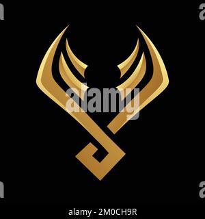 Golden Glossy Abstract Wings on a Black Background - Icon 4 Stock ...