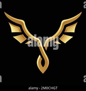 Golden Glossy Abstract Wings on a Black Background - Icon 4 Stock ...