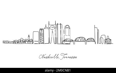 One continuous line drawing Nashville city skyline, Tennessee ...