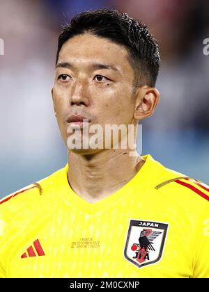 Japan goalkeeper Shuichi Gonda (12) makes a save in extra time during a ...