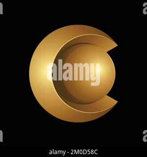 Golden Shiny Bold Round Letter C on a White Background Stock Vector ...