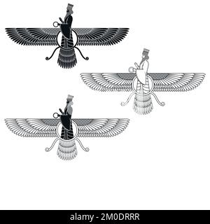 Vector design of Faravahar symbol, winged solar disk, Zoroastrian ...