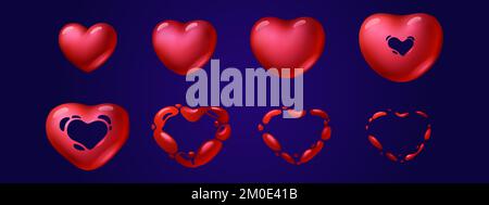 Animation sprite sheet of red heart rotation. Vector cartoon set of 3d ...