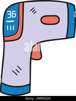 digital thermo gun body temperature checking instrument hand drawn color vector illustration ...