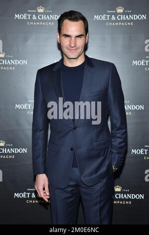 Roger Federer attends the Moet & Chandon holiday season celebration at ...