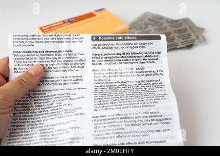 A leaflet documenting the side effects of Atorvastatin statin ...