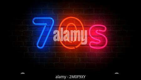 70s neon symbol. Retro 1970, seventies nostalgia and vistage party ...
