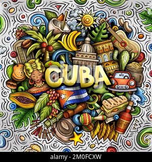 Cuba cartoon doodle illustration. Funny Cuban design Stock Vector Image ...