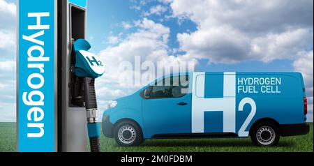 A hydrogen fuel cell delivery van concept. Clean transportation Stock ...