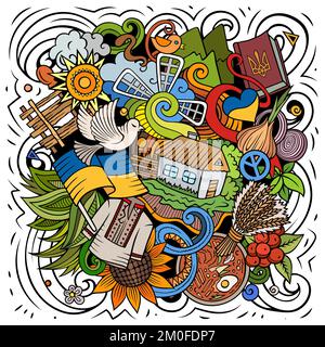 Ukraine cartoon doodle illustration. Funny sketchy Ukrainian design ...