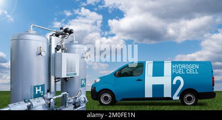 A hydrogen fuel cell delivery van concept. Clean transportation Stock ...