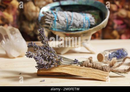 Dried Lavender With Palo Santo Wood and Abalone Shell For Smudging ...