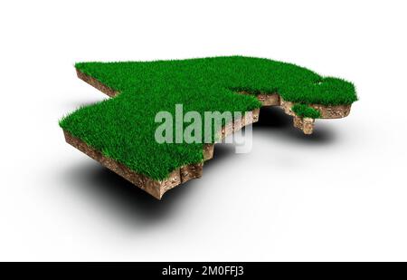 The Kuwait map soil land geology cross section with green grass, 3d ...