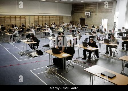 Danish children using laptops during exams Stock Photo - Alamy
