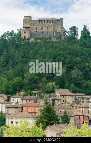 village view and castle, zavattarello, italy Stock Photo - Alamy
