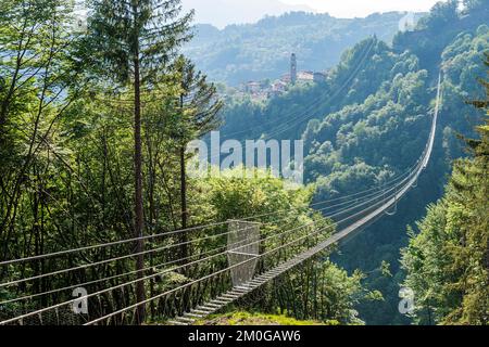 suspension bridge, dossena, italy Stock Photo - Alamy