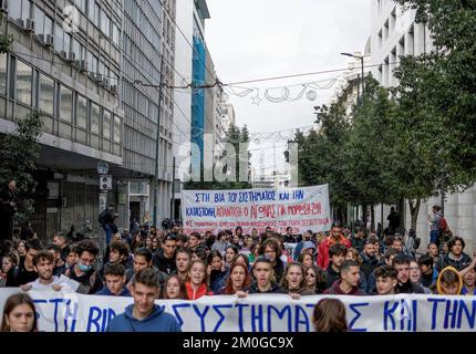 Athens, Greece. 06th Dec, 2022. Protesters march with banners ...
