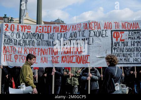 Athens, Greece. 06th Dec, 2022. Protesters march with banners ...