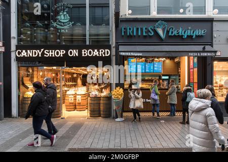 Candy Shop on Board and Frites Belgique on shopping street Hohe Strasse ...