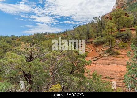 A dramatic shot of rock formations and hikes in Sedona, Arizona, USA ...