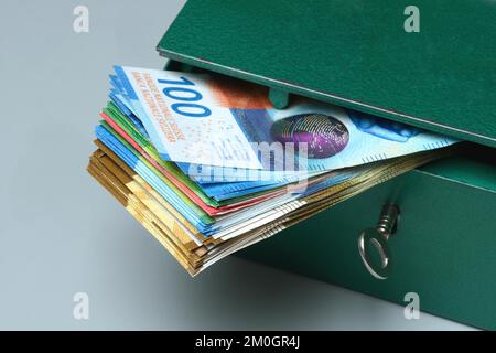 Cash box and Swiss banknotes, money, banknotes Stock Photo - Alamy